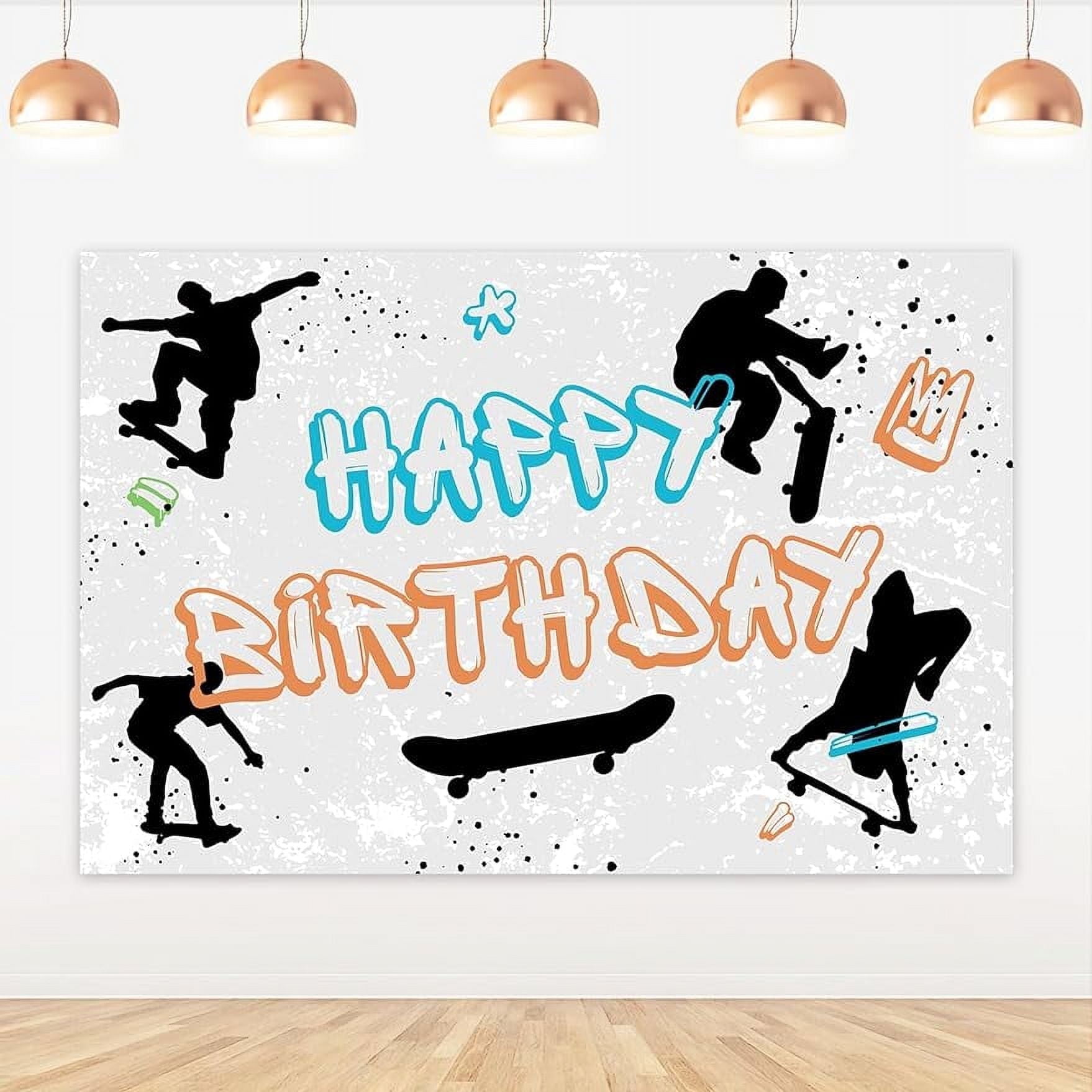 Skateboard Birthday Decorations, 5x3ft Skateboard Happy Birthday ...