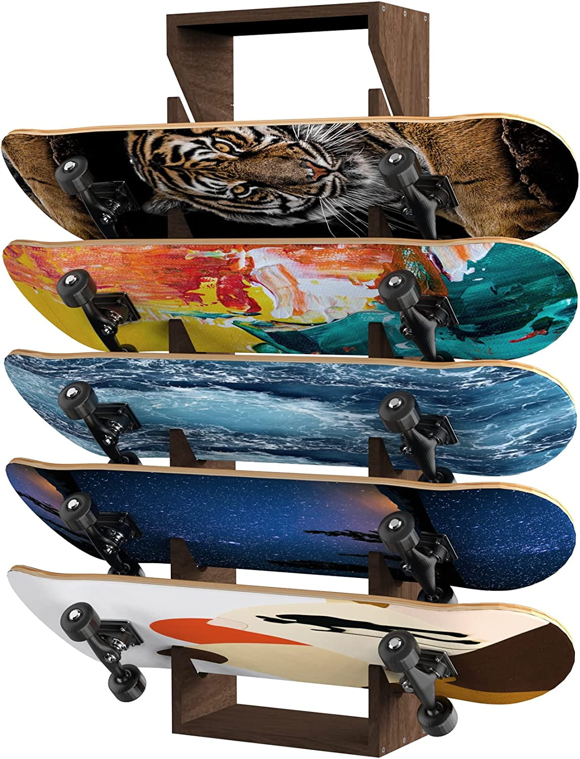 Skateboard Rack Wall Mount, 6-Layer Wooden Skateboard Storage Rack ...