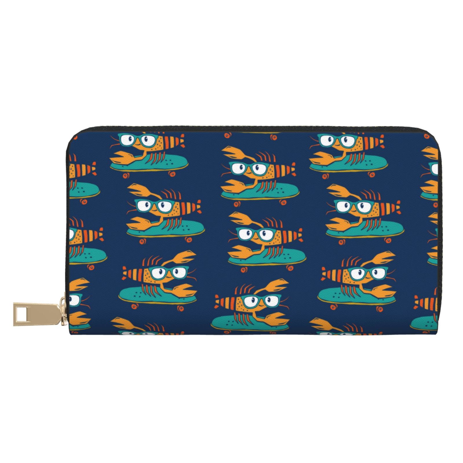 Skateboard Rides Cartoon Lobster Wallet Women, Leather Bifold Multi ...