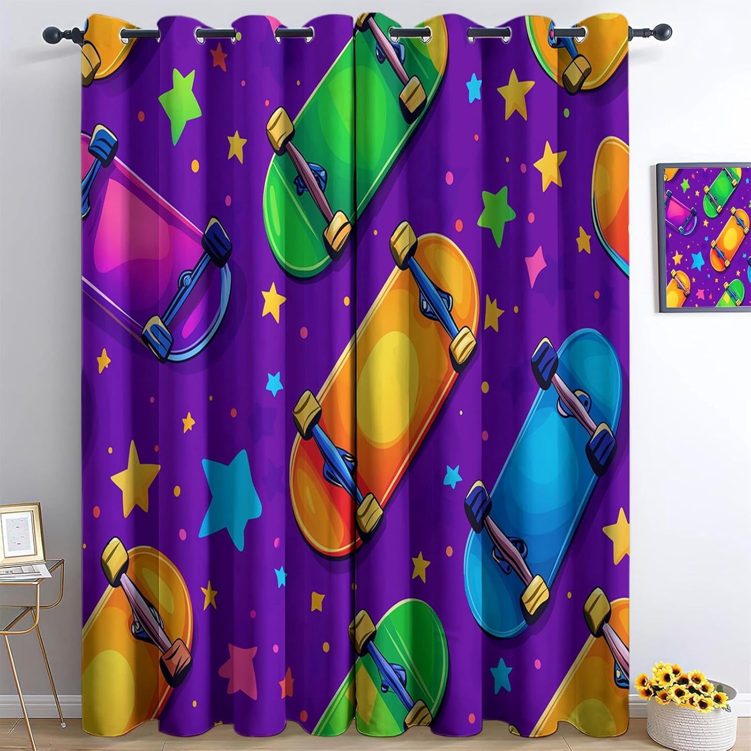Skateboard Star Blackout Curtains, Cartoon Sports Theme Window Drapes ...