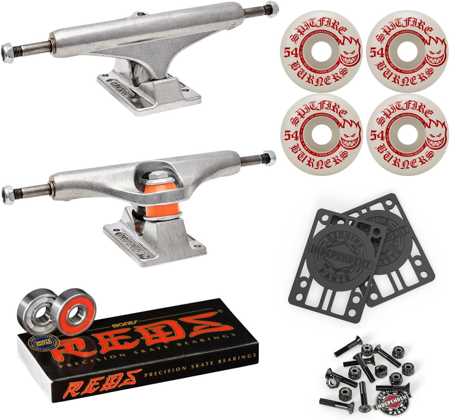 Skateboard Trucks 159 Mid + 54mm Spitfire Burners Wheels, Bones ...
