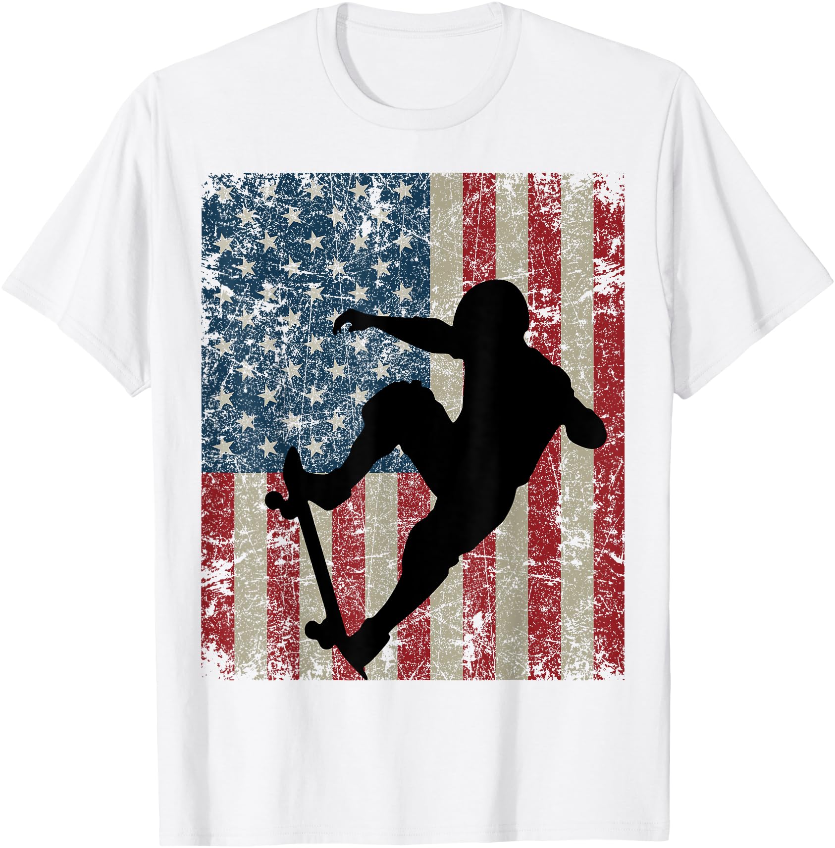 Skateboard Vintage American Flag Skate 4th Of July T-Shirt , White ...