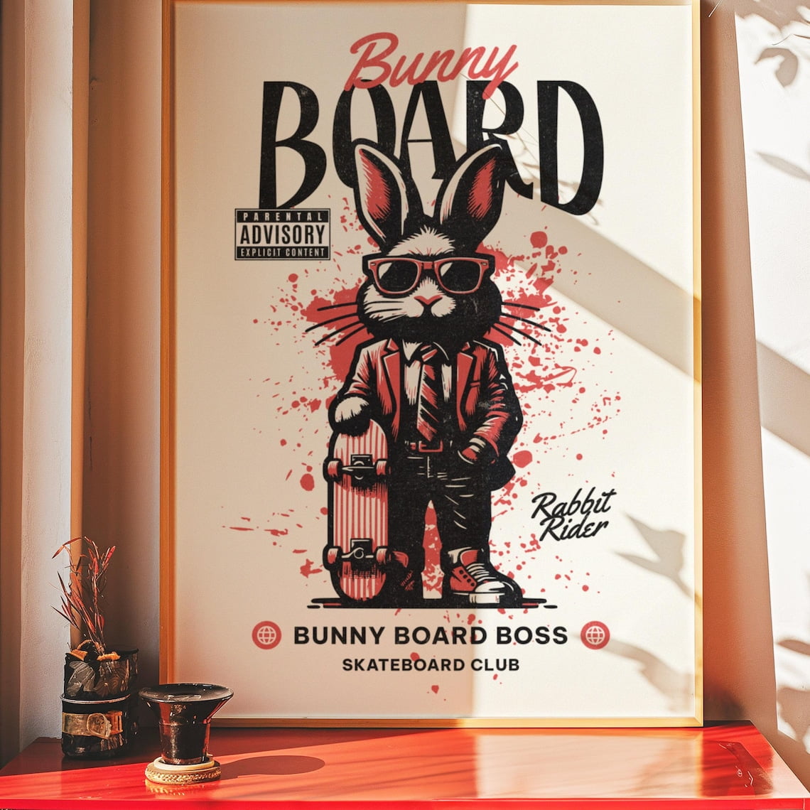 Skateboard Wall Art,Bunny Skateboarding Poster,Modern Skater Art Print ...