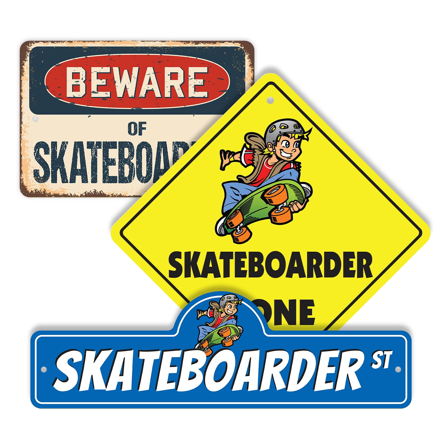 Skateboarder (3 Pack) Plastic Street Sign Crossing Sign Warning Sign ...
