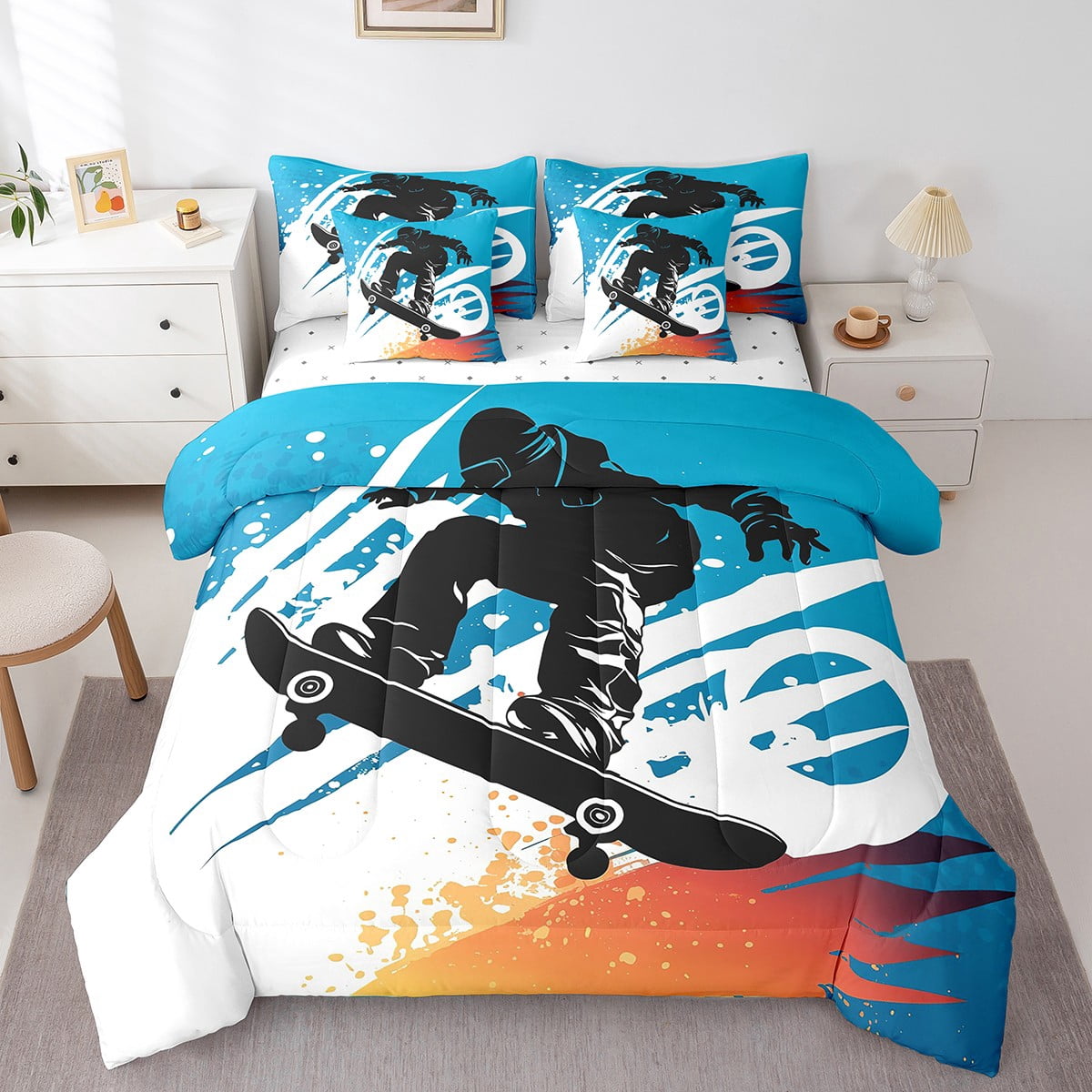 Skateboarder Bed in a Bag King Size 7 Pieces,Hippie Graffiti Skateboard ...