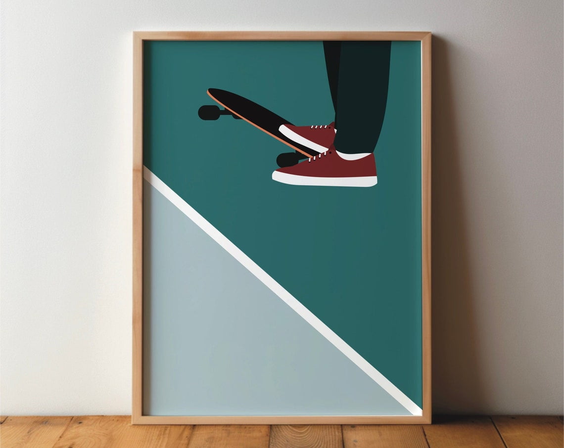 Skateboarder Scene Poster - Skateboard Deck, Picture, Sport Poster, Art ...