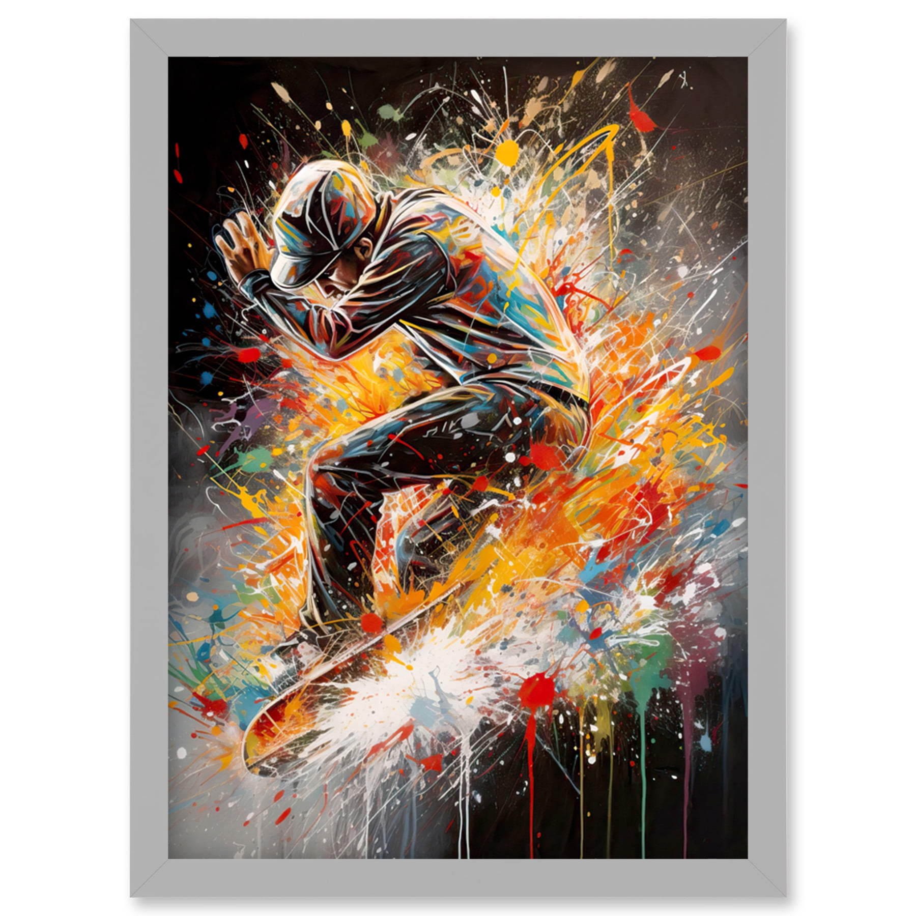 Skateboarder Vibrant Splat Paint Action Shot Artwork Framed Wall Art ...