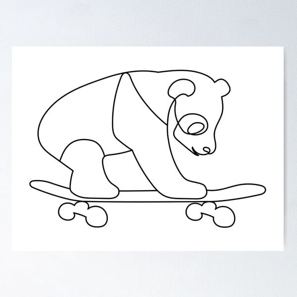 Skateboarding Panda | One Line Drawing | One Line Art | Minimal ...