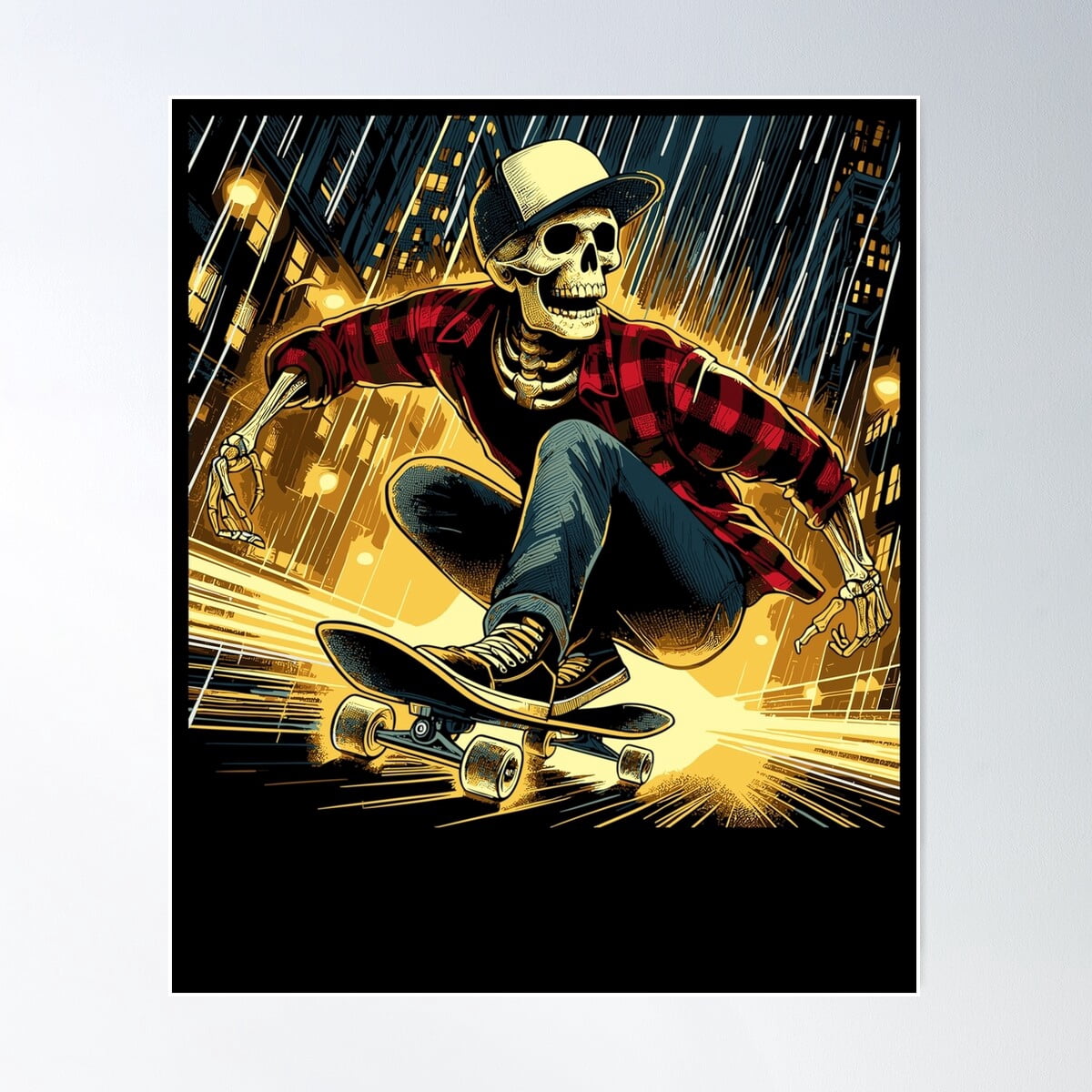 Skateboarding Skeleton, Comic Book Style, Skate Punk Aesthetic Poster ...