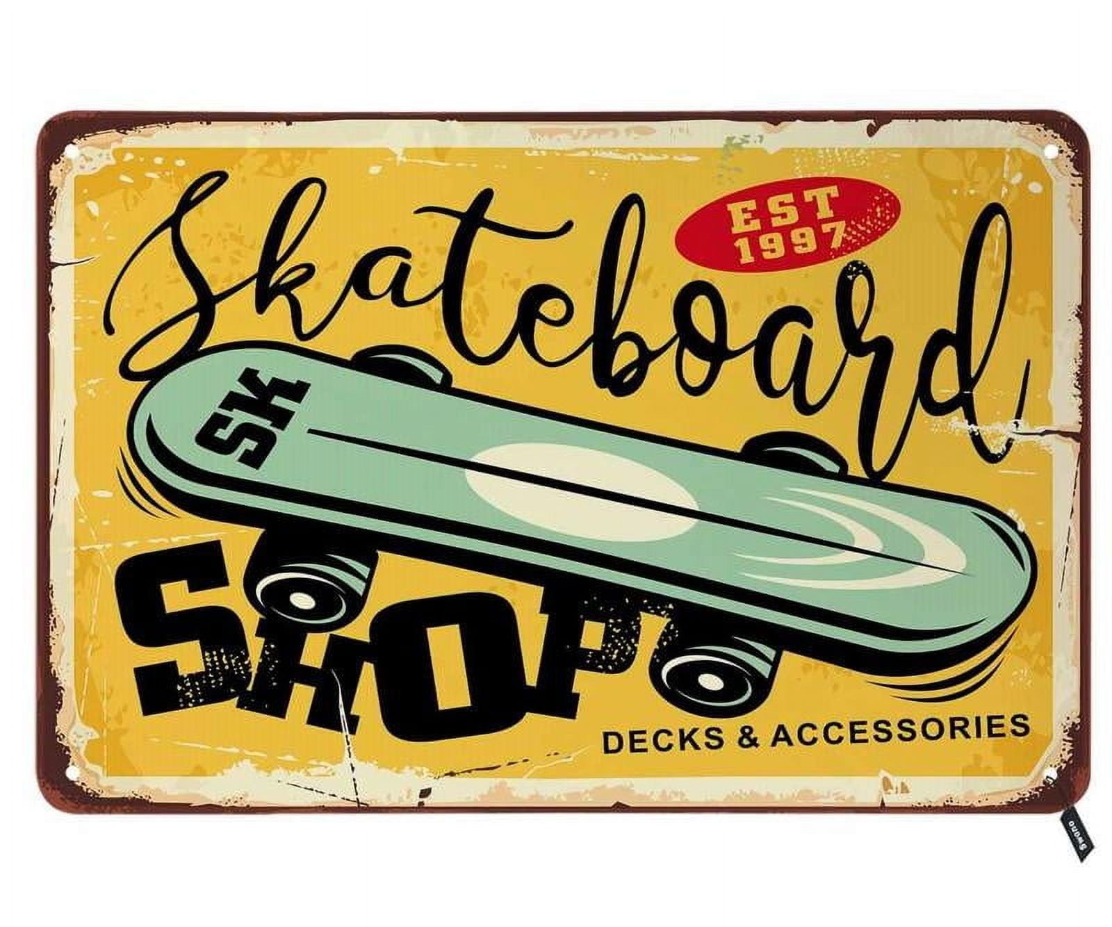 Skateboarding Tin Signs, Comic Style with Green Skate Board on Old ...