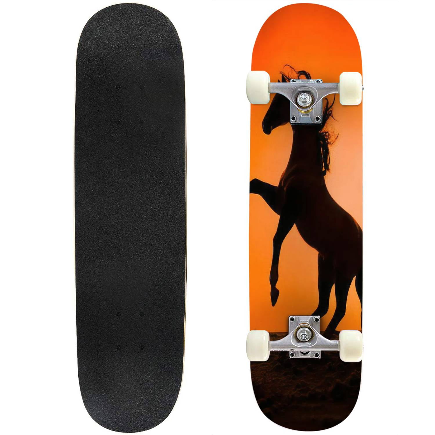 Skateboards Animals Stallion horse rearing back hind legs Sillouhette ...