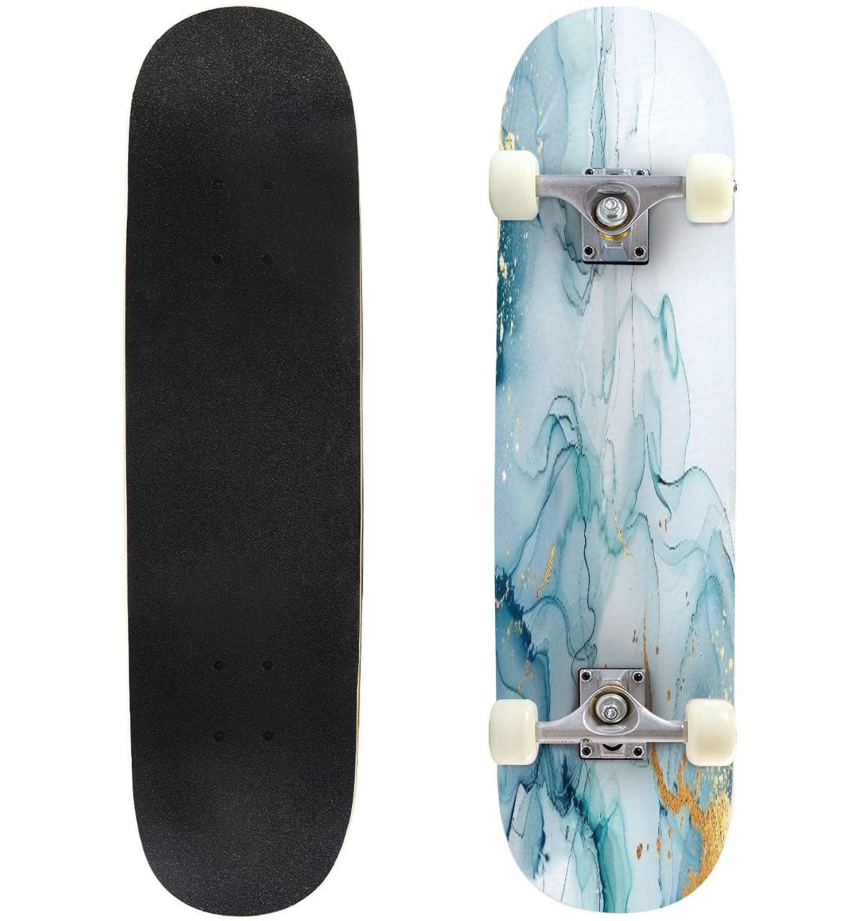 Skateboards for Beginners Alcohol ink shape tender blue gold colors ...