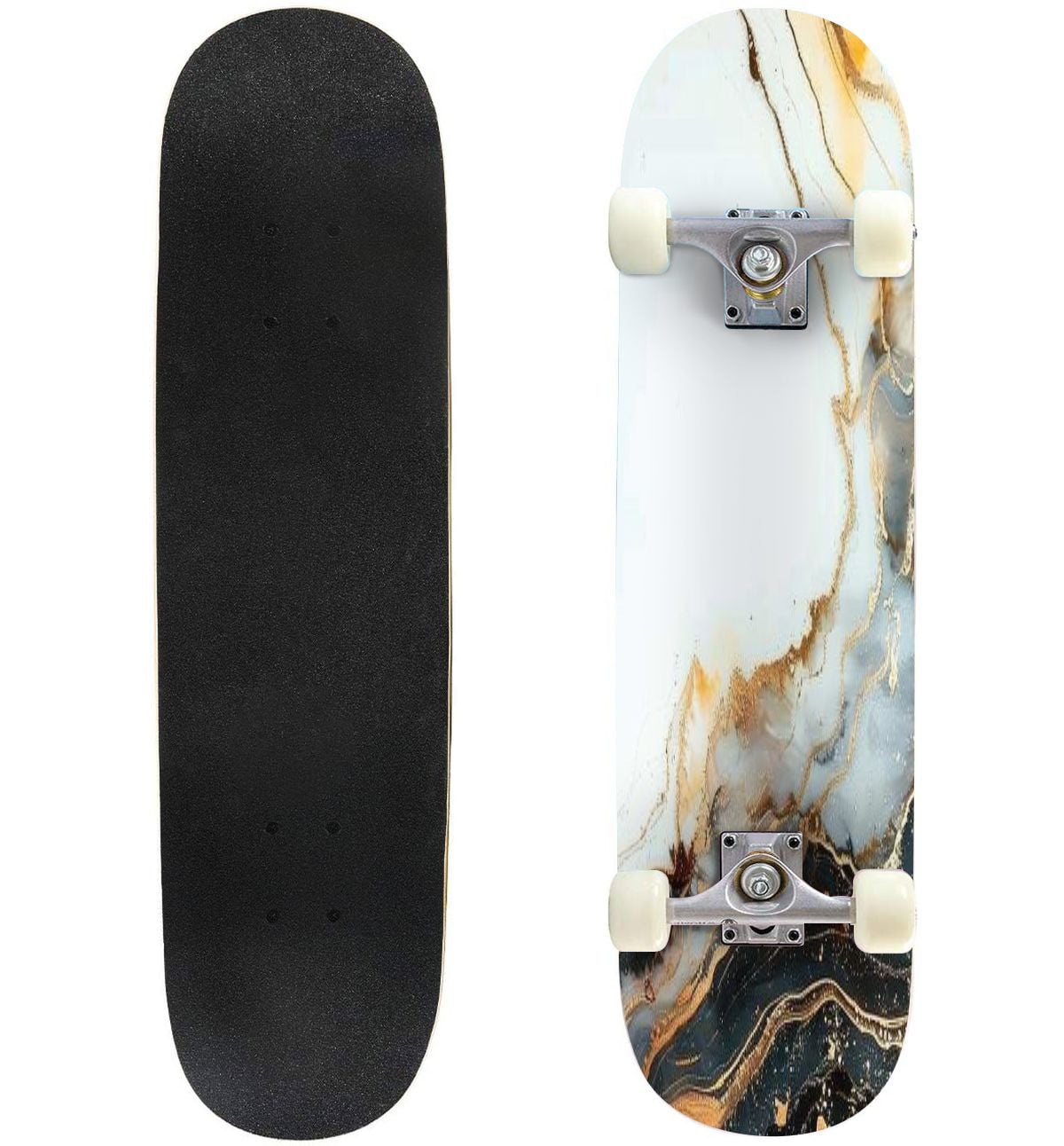 Skateboards for Beginners Black Gold Alcohol Ink Explosion Paint Fluid ...