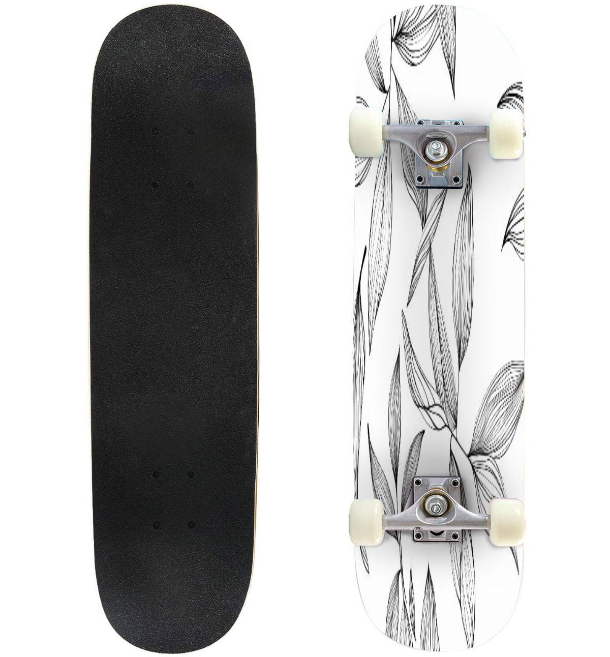 Skateboards for Beginners Botanical seamless drawn line leaves white 31 ...