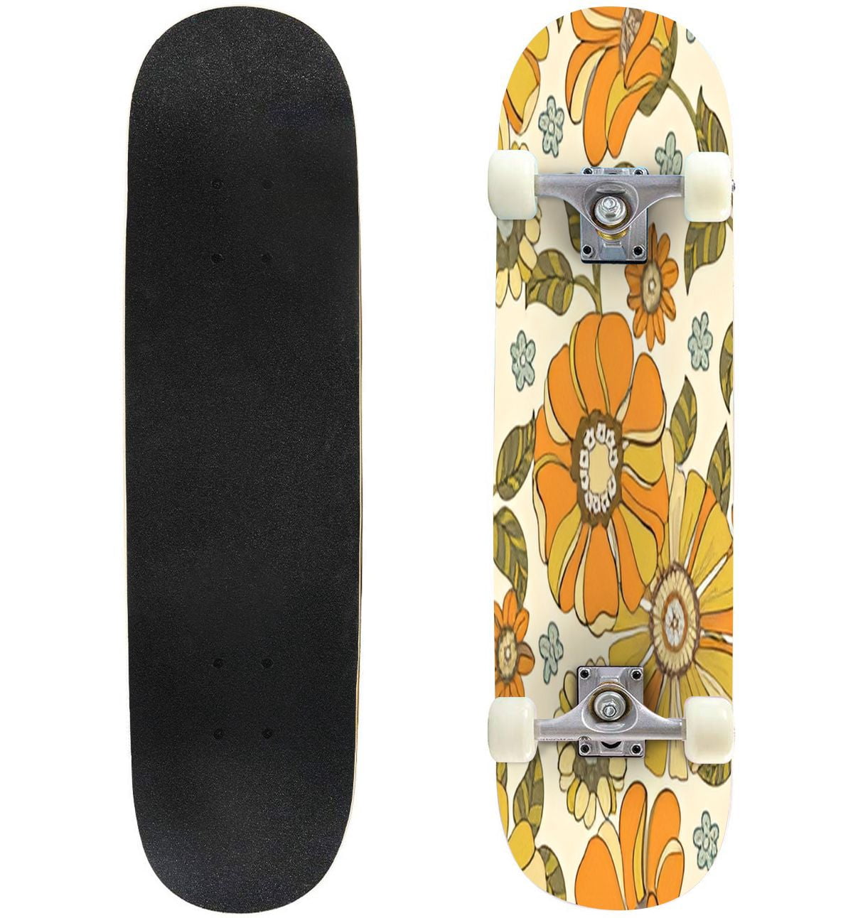 Skateboards for Beginners Colorful Large Scale Hand Drawn Floral ...