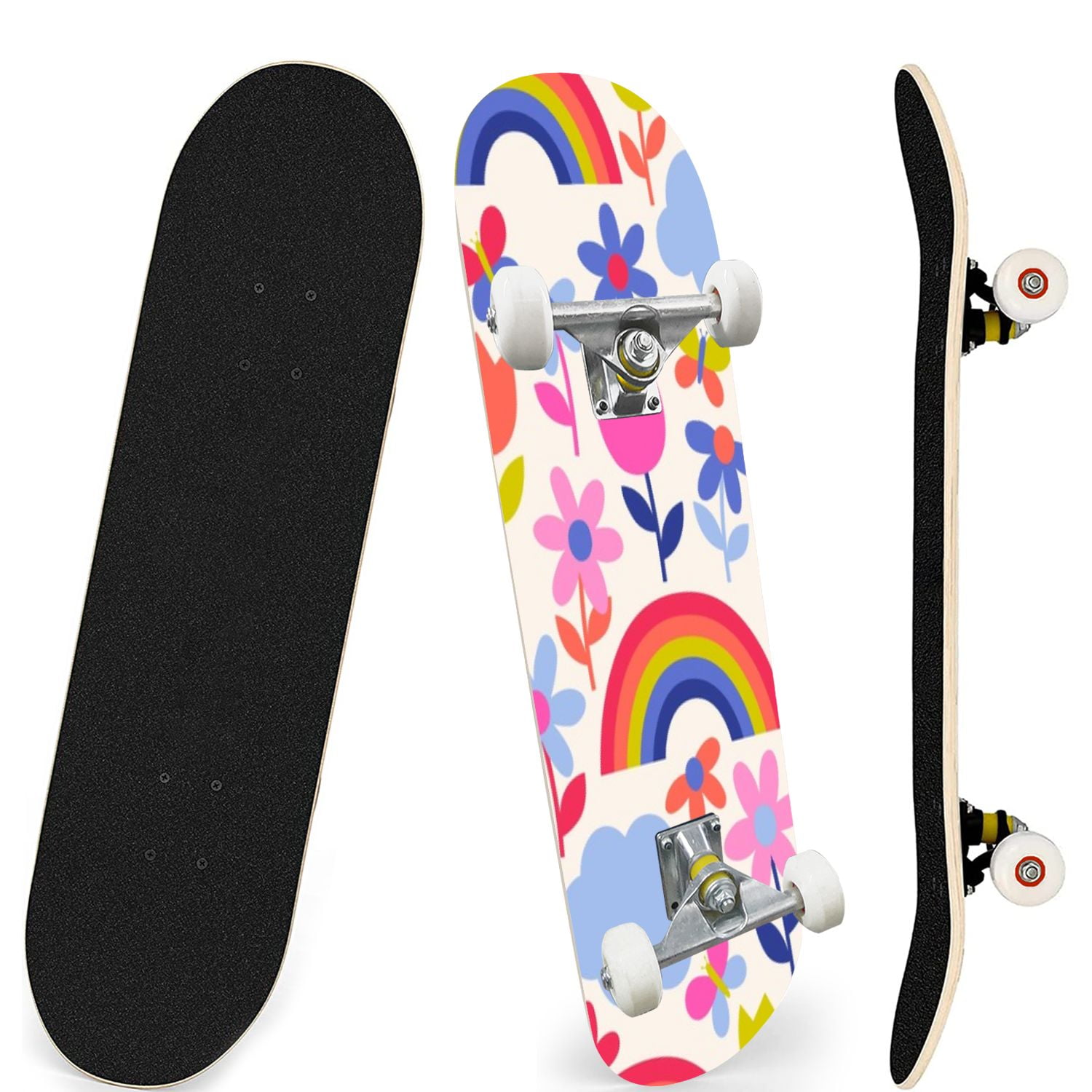 Skateboards for Beginners Colorful cute hand drawn floral rainbow cloud ...