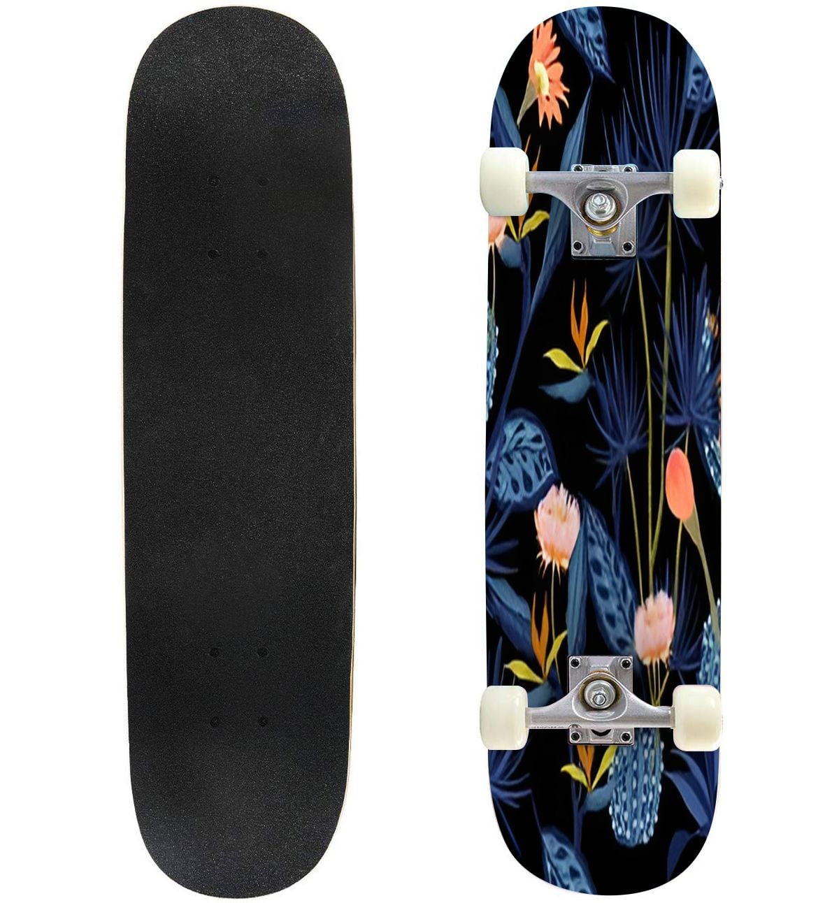 Skateboards for Beginners Dark summmer night Seamless pattern tropical ...