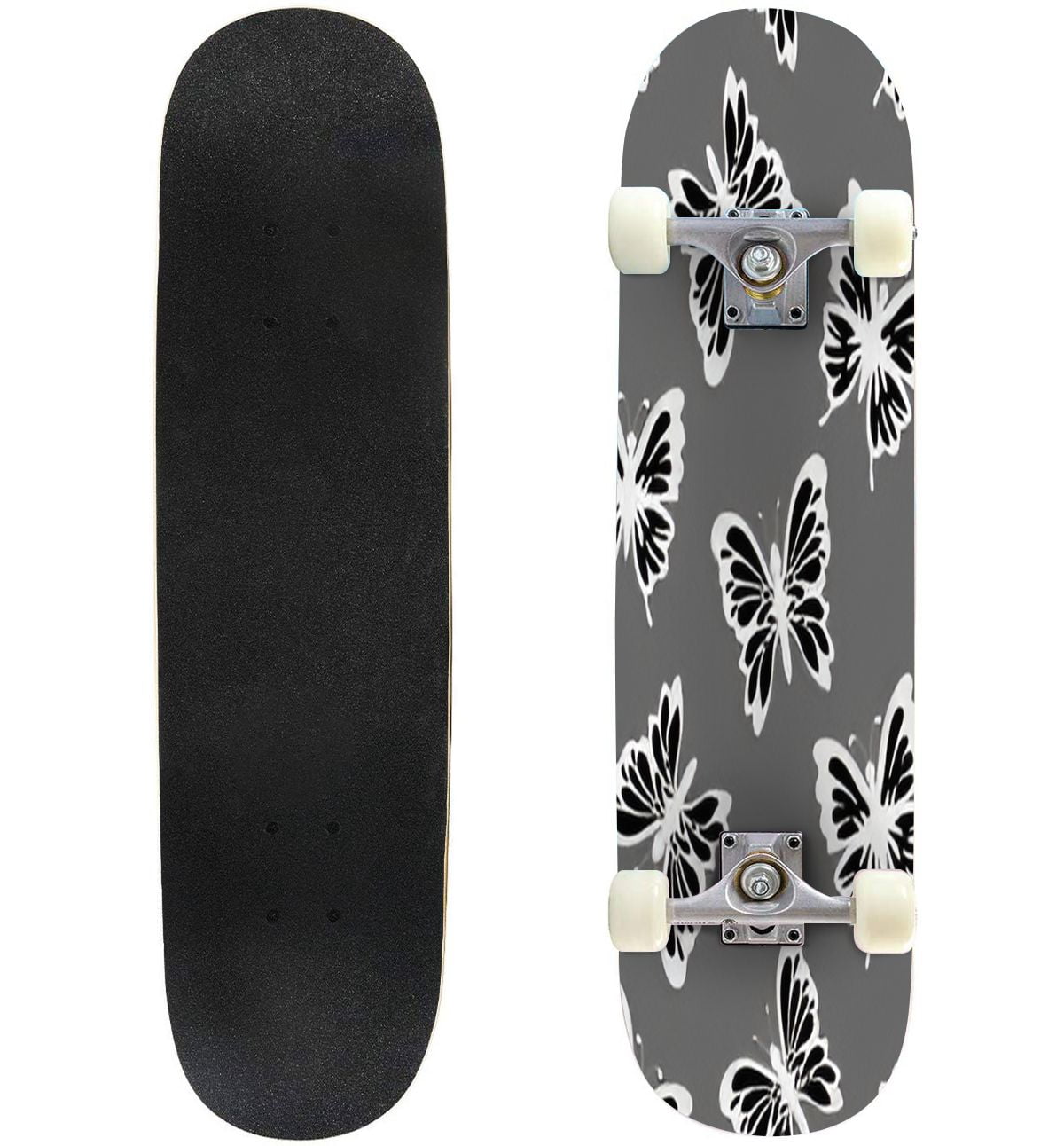Skateboards for Beginners Doodle black white butterflies a gray ...