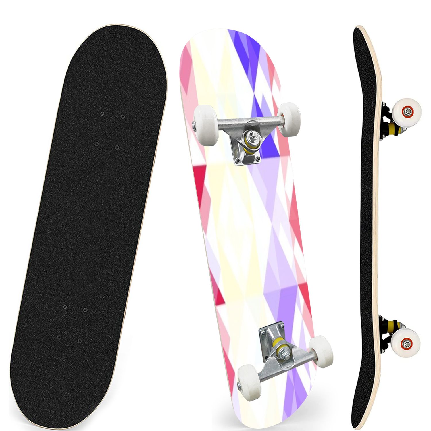 Skateboards for Beginners Geometric pattern Wine red blue yellow white ...
