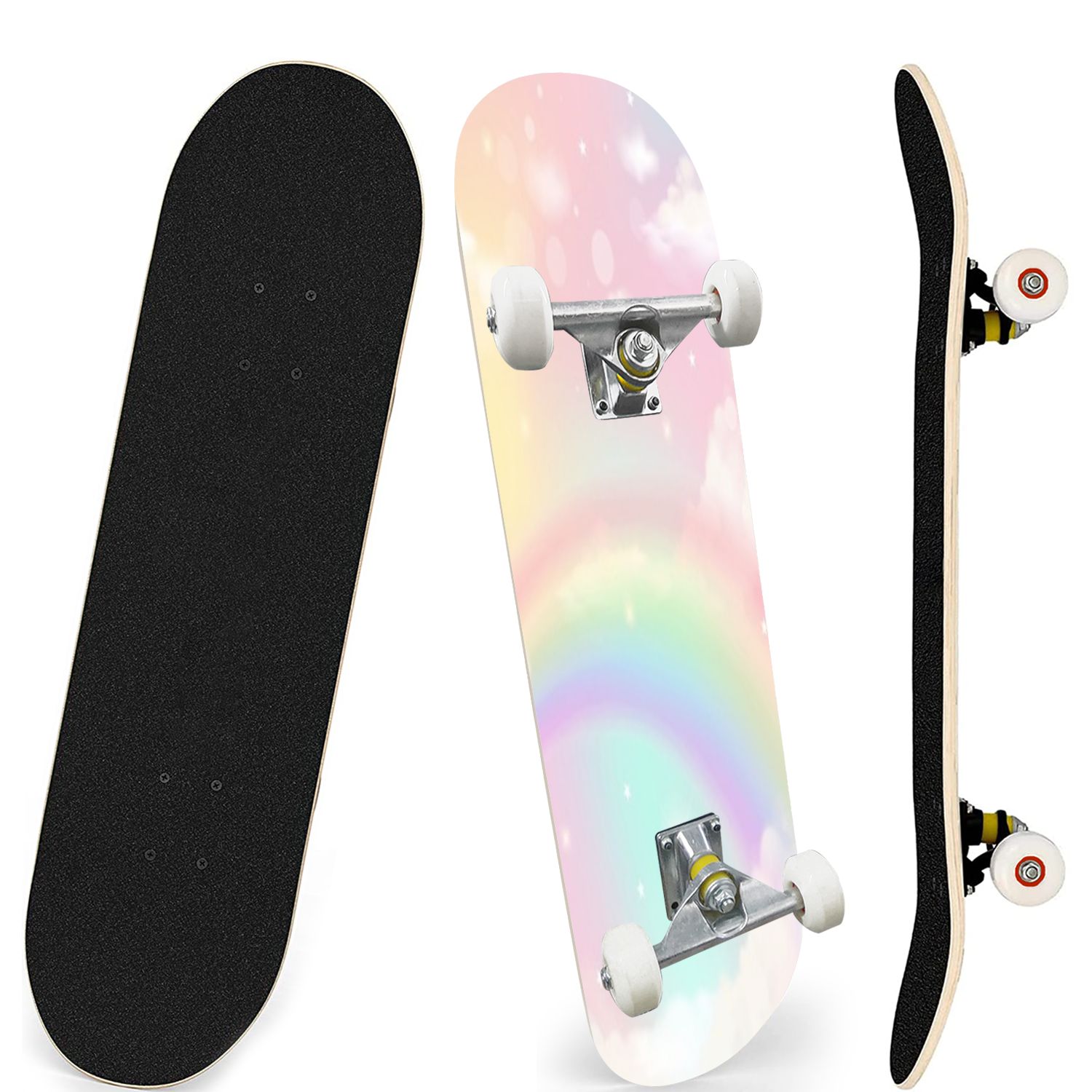 Skateboards for Beginners Holographic fantasy rainbow clouds Pastel ...