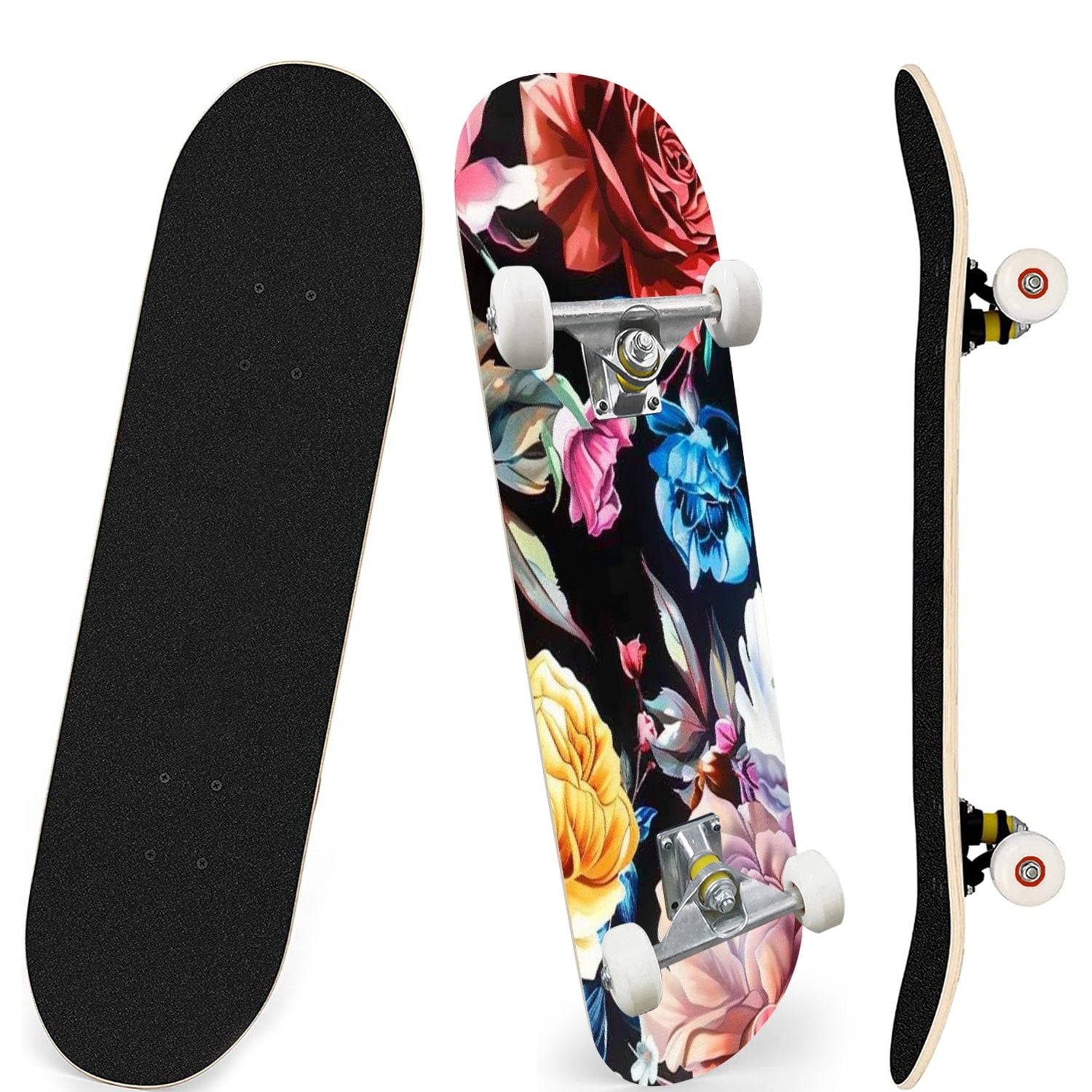 Skateboards for Beginners Humming bird roses peony leaves Watercolor ...