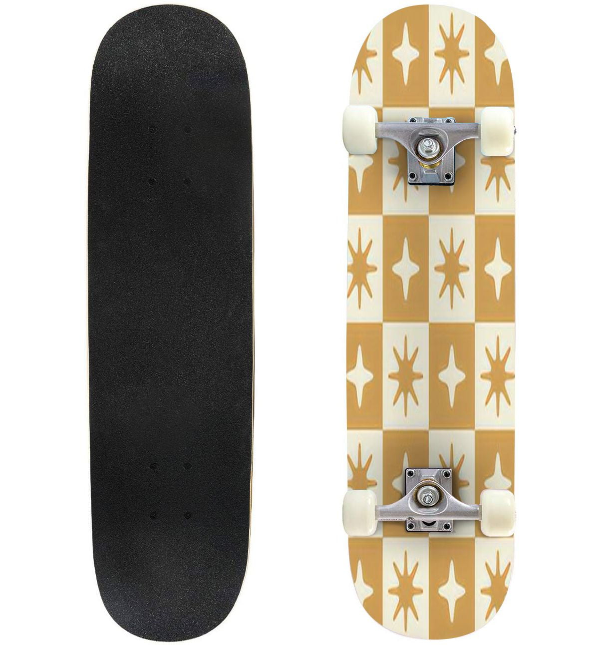 Skateboards for Beginners Mid century modern starbursts dark orange ...