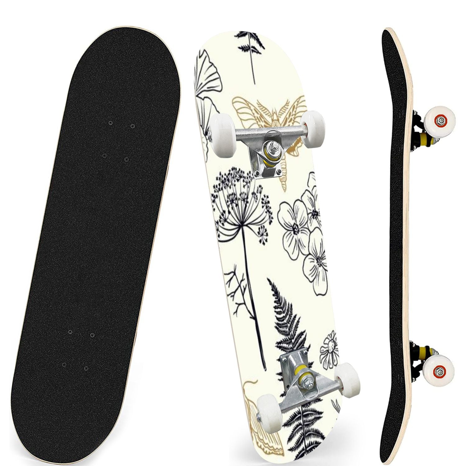 Skateboards for Beginners Moths butterfly grass seamless pattern Hand ...