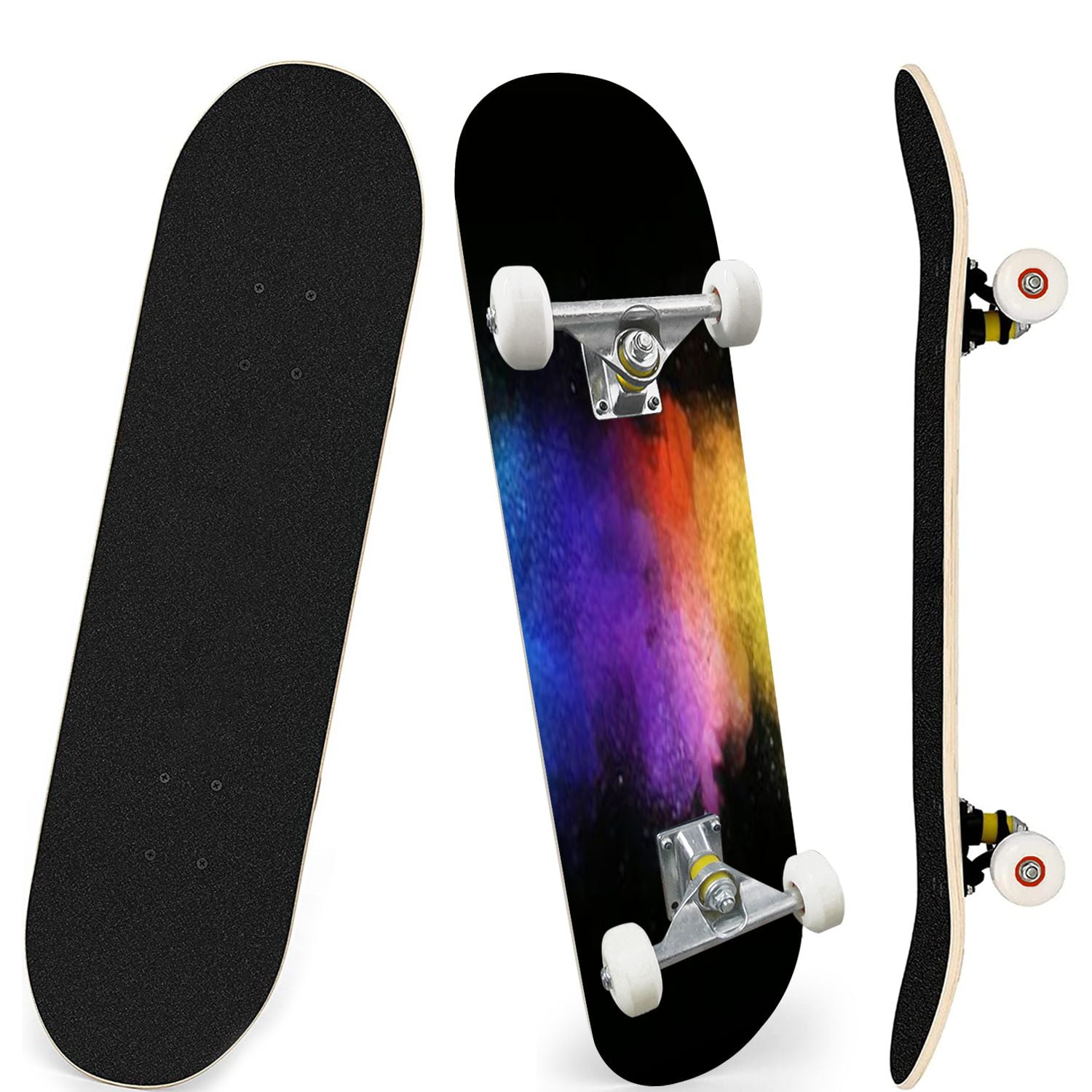Skateboards for Beginners Rainbow watercolor black Pure neon watercolor ...