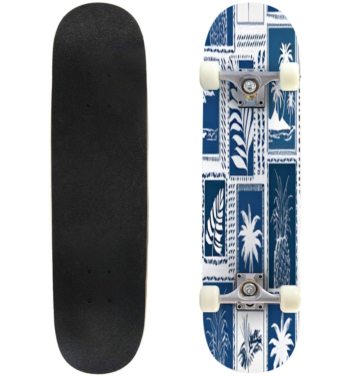 Skateboards for Beginners Retro Monotone Blue Tropical palm trees ...