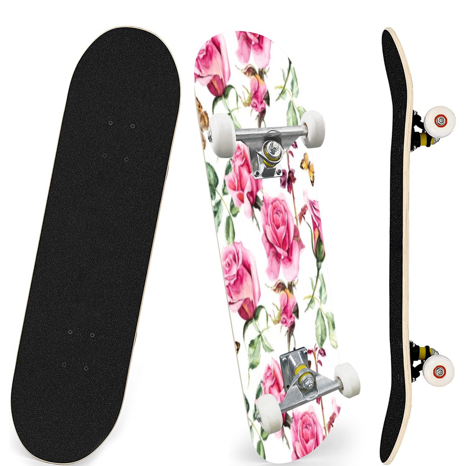 Skateboards for Beginners Roses butterflies seamless Rosebush Pattern ...