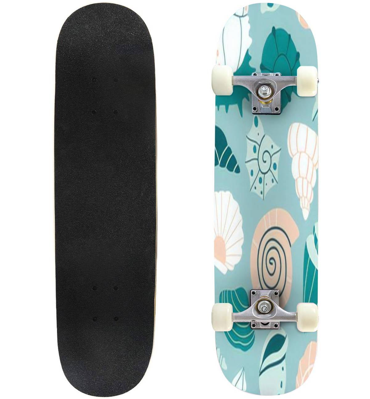 Skateboards for Beginners Sea shells starfish blue seamless style ...