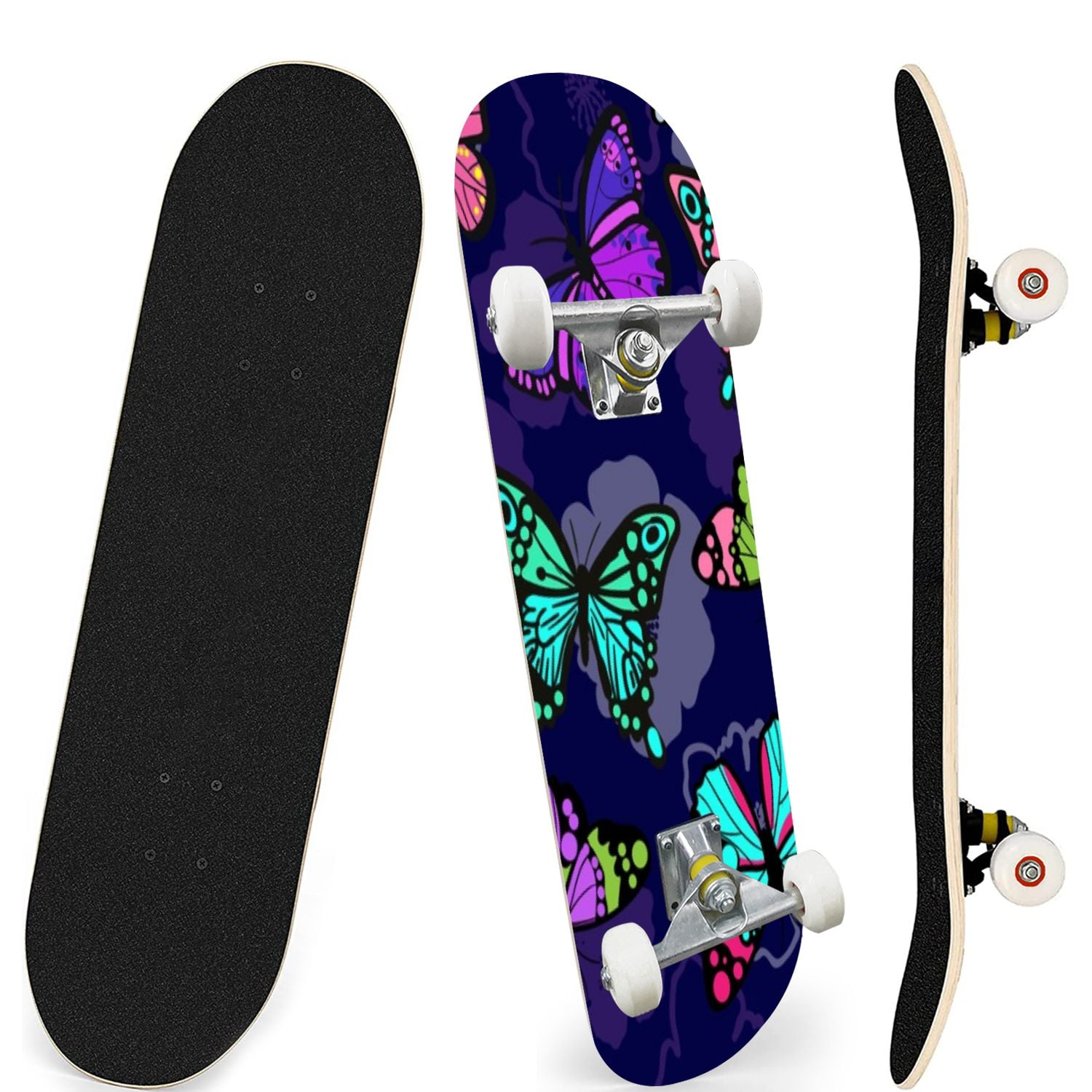 Skateboards for Beginners Seamless bright pattern butterflies hand ...