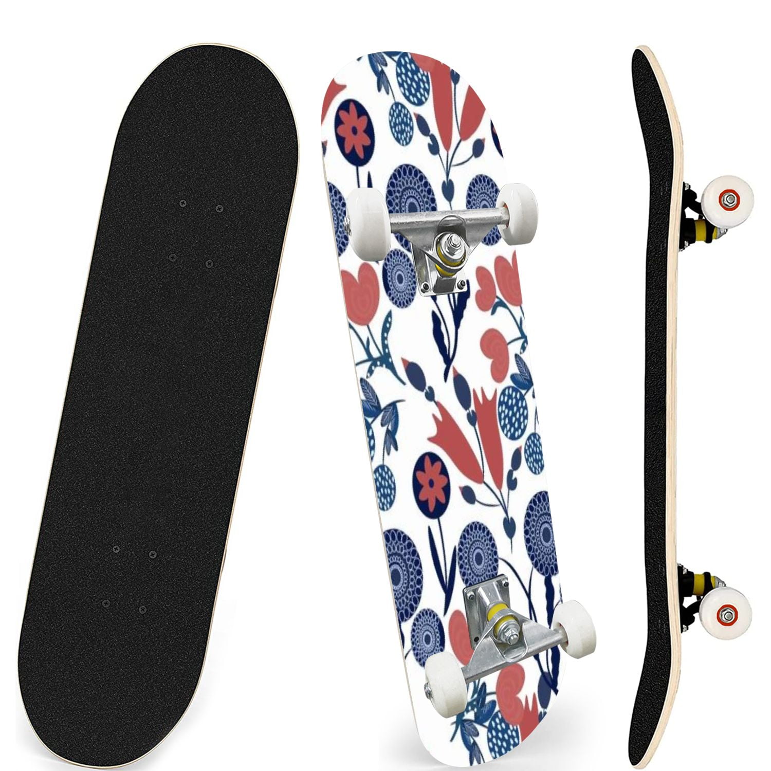 Skateboards for Beginners Seamless floral red blue white pattern 7 ...