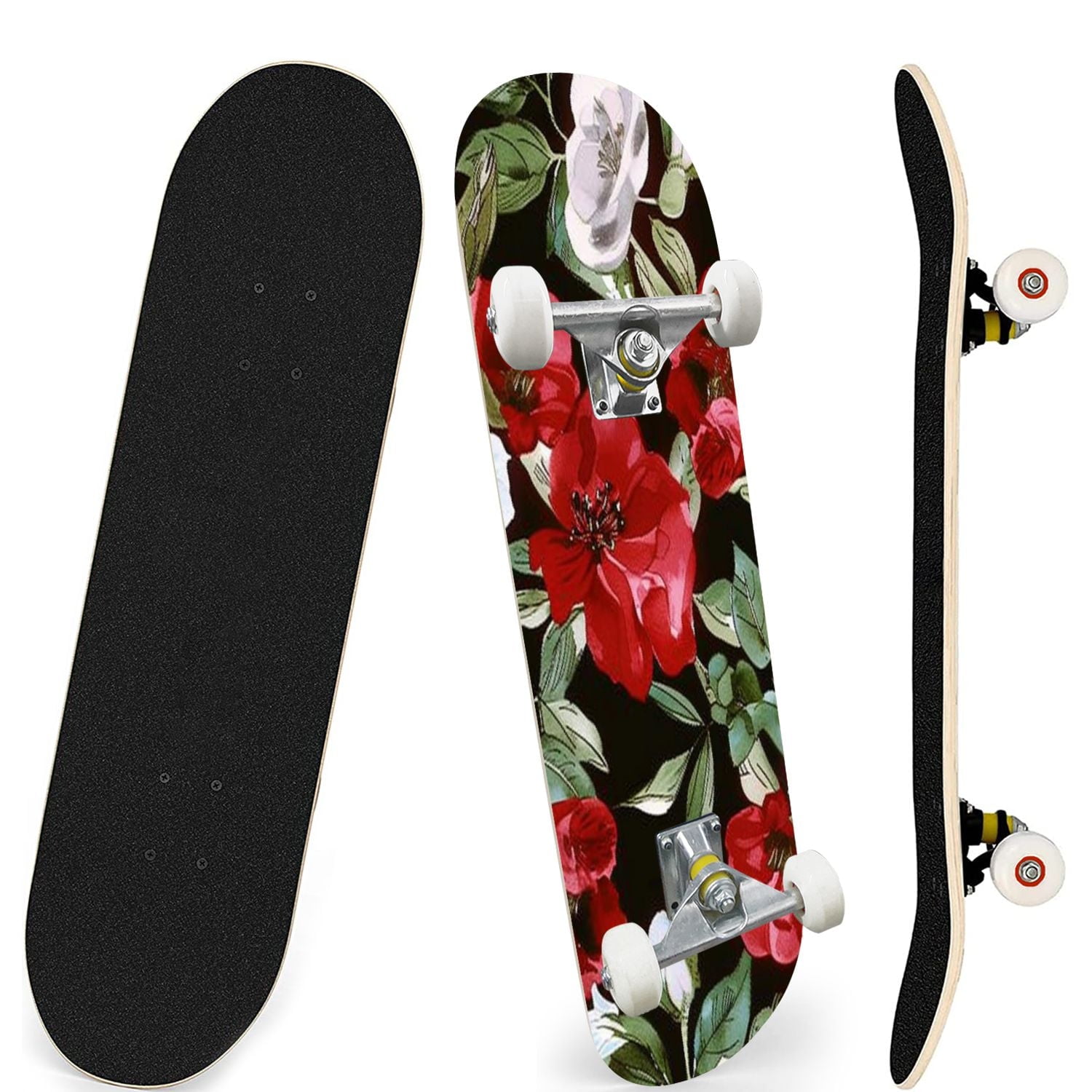 Skateboards for Beginners Seamless floral red roses watercolor 7 Layer ...