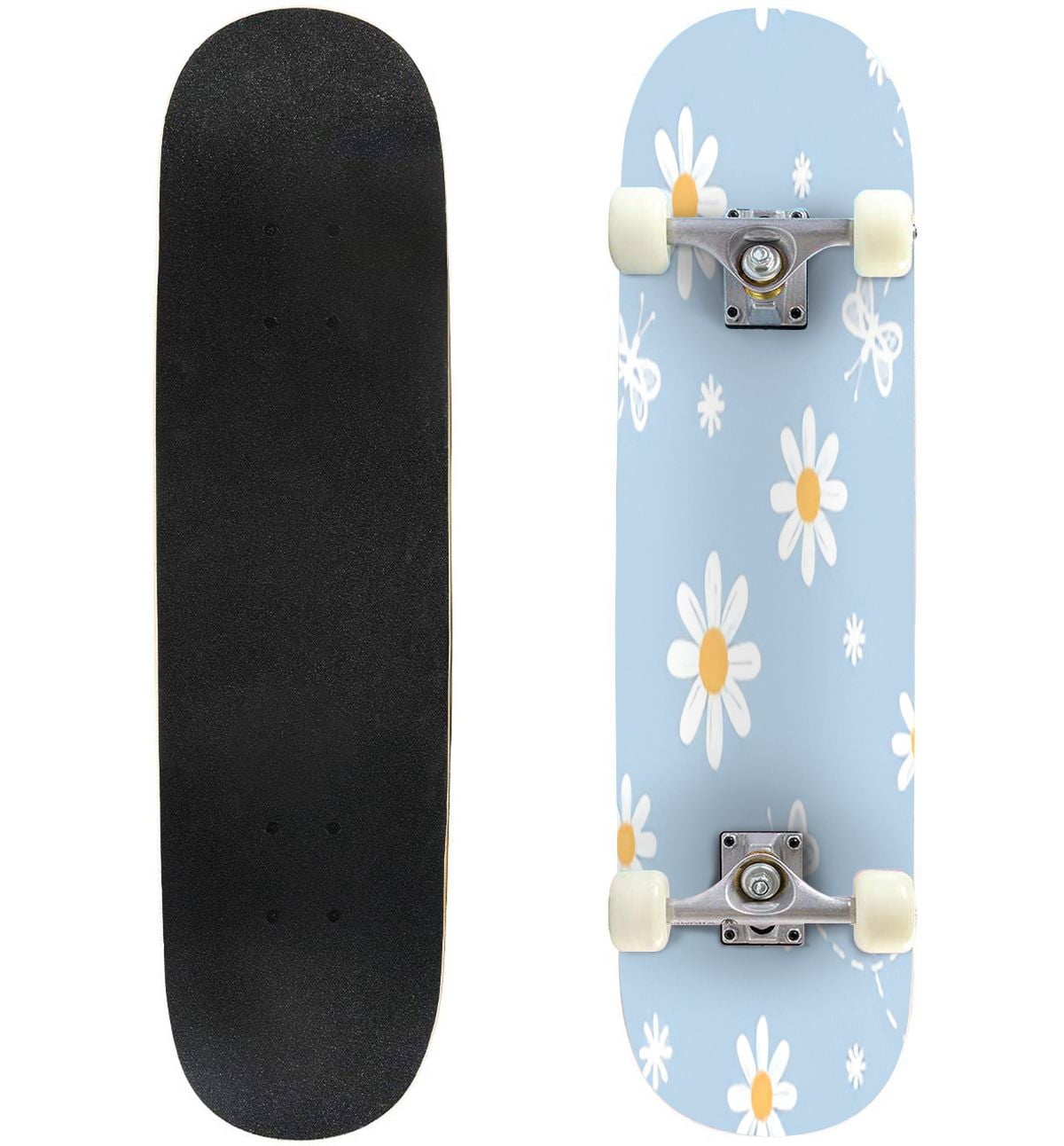 Skateboards for Beginners Seamless pattern daisy flower butterfly ...