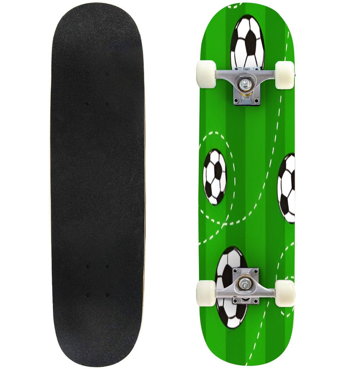 Skateboards for Beginners Seamless pattern soccer balls a green field ...