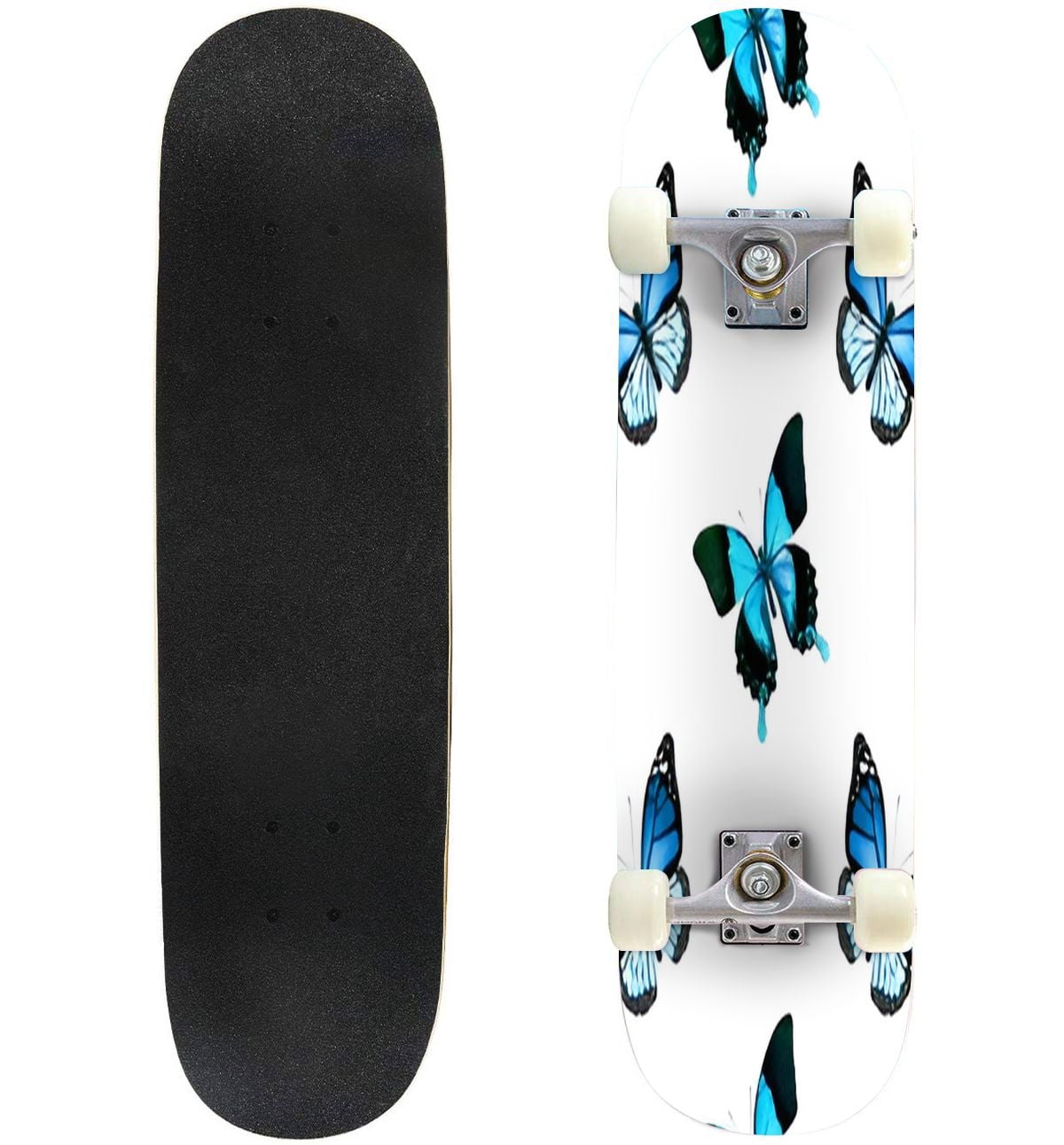Skateboards for Beginners Seamless pattern tropical blue butterflies 31 ...