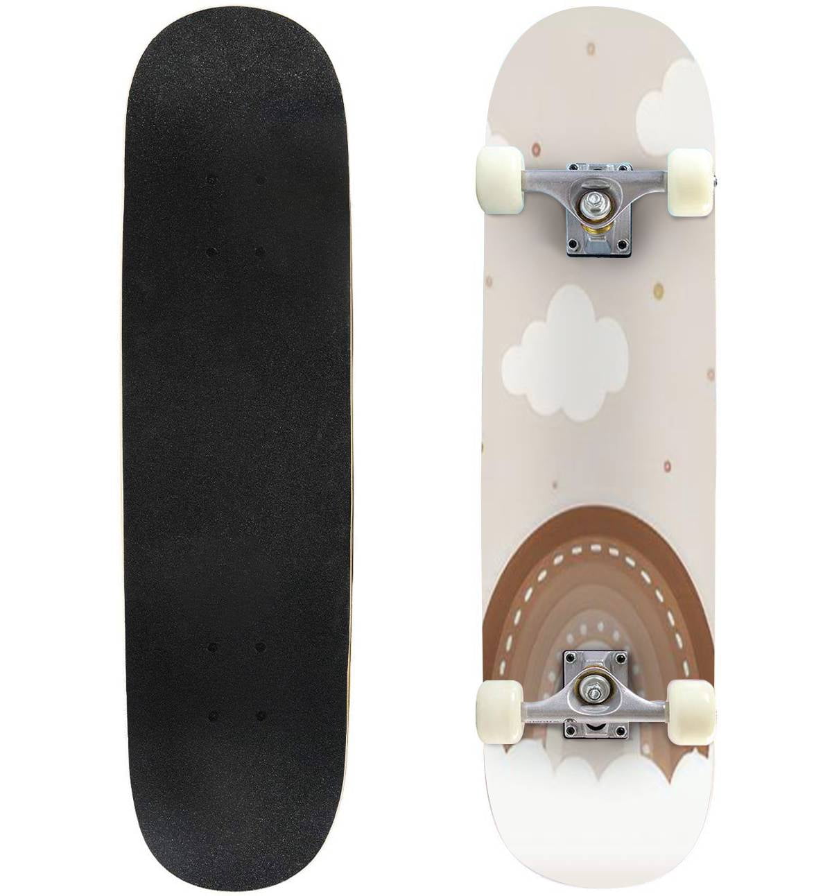 Skateboards for Beginners Sky rainbow clouds neutral colors drawn ...