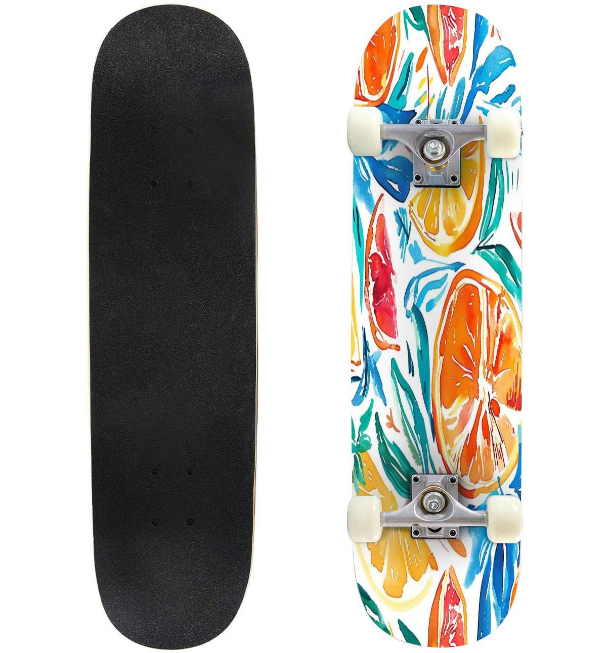 Skateboards for Beginners Trendy colourful Summer fruits Orange leaves ...