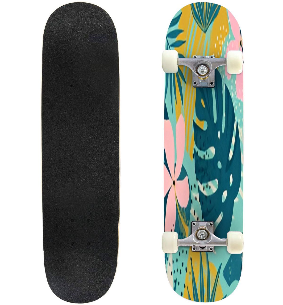 Skateboards for Beginners Tropical flowers Mid Century Modern Art ...