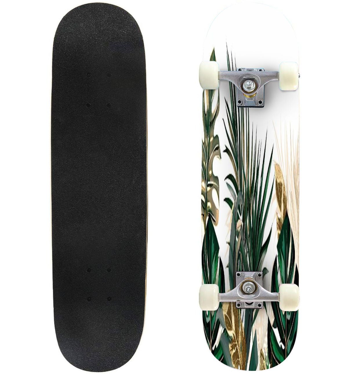 Skateboards for Beginners Tropical golden emerald leaves seamless ...