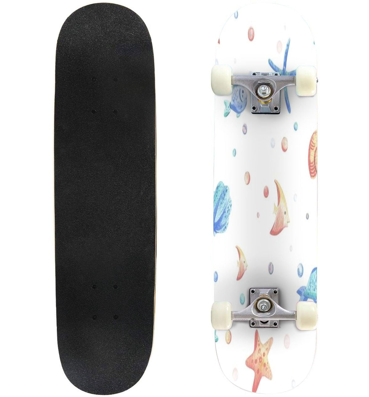 Skateboards for Beginners Various fish starfish shells bubbles Hand ...