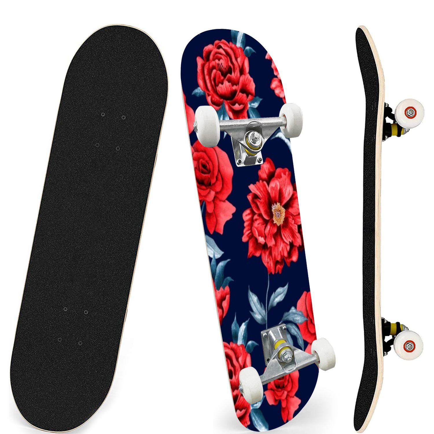 Skateboards for Beginners Watercolor flowers pattern red roses green ...