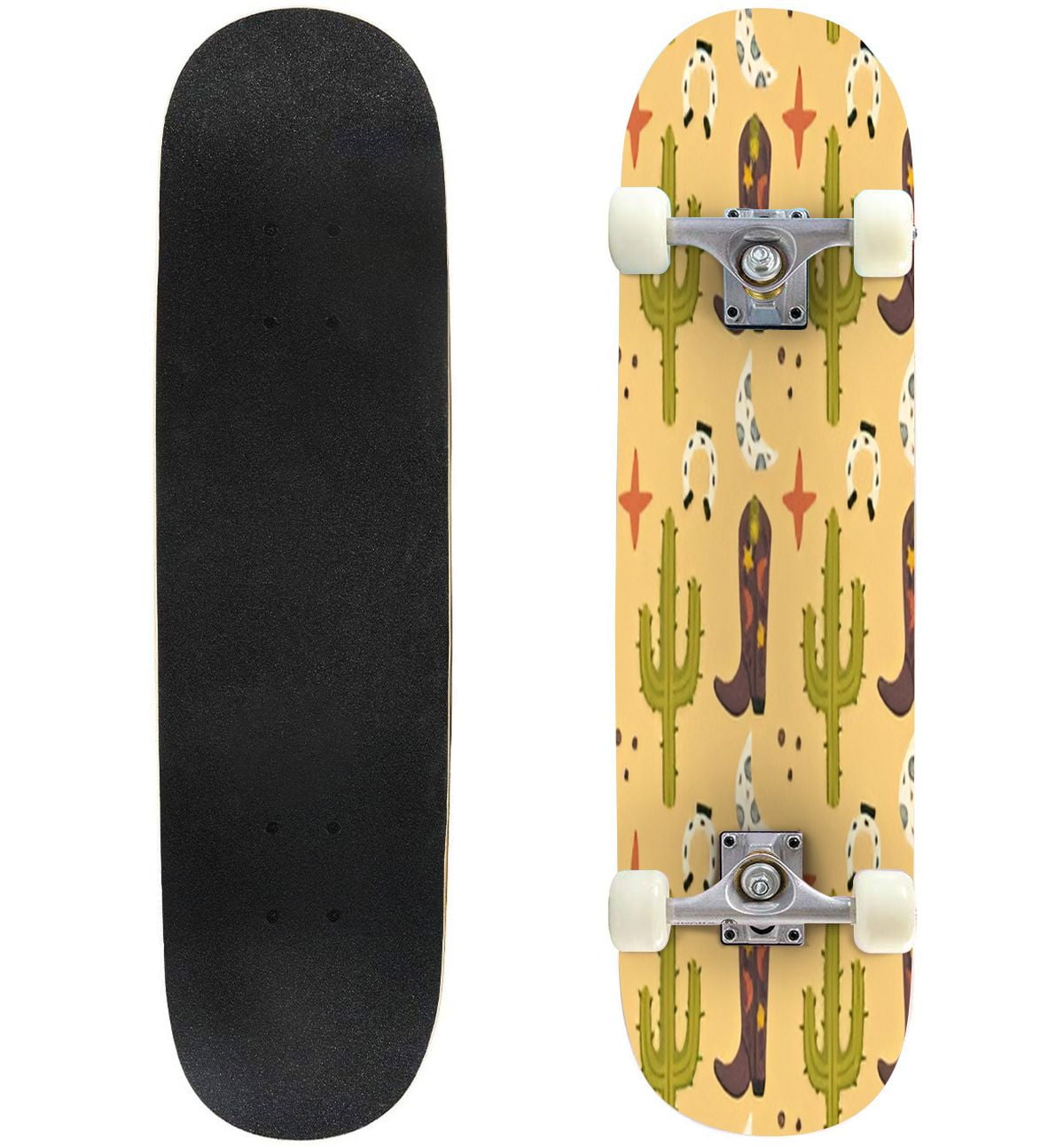 Skateboards for Beginners Western Seamless Pattern Cowboy Boots Cactus ...