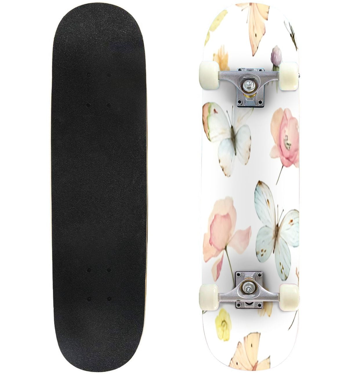 Skateboards for Beginners Wildflowers Butterflies Watercolor seamless ...