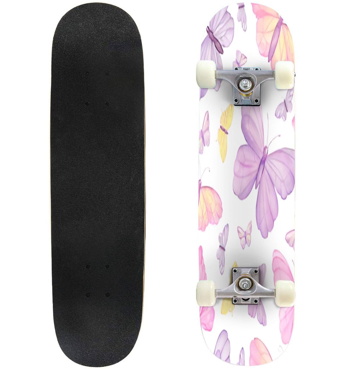 Skateboards for Beginners butterflies white background seamless pattern ...