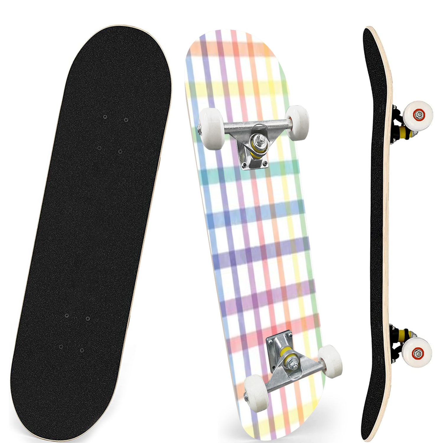 Skateboards for Beginners colorful pastel rainbow watercolor plaid ...