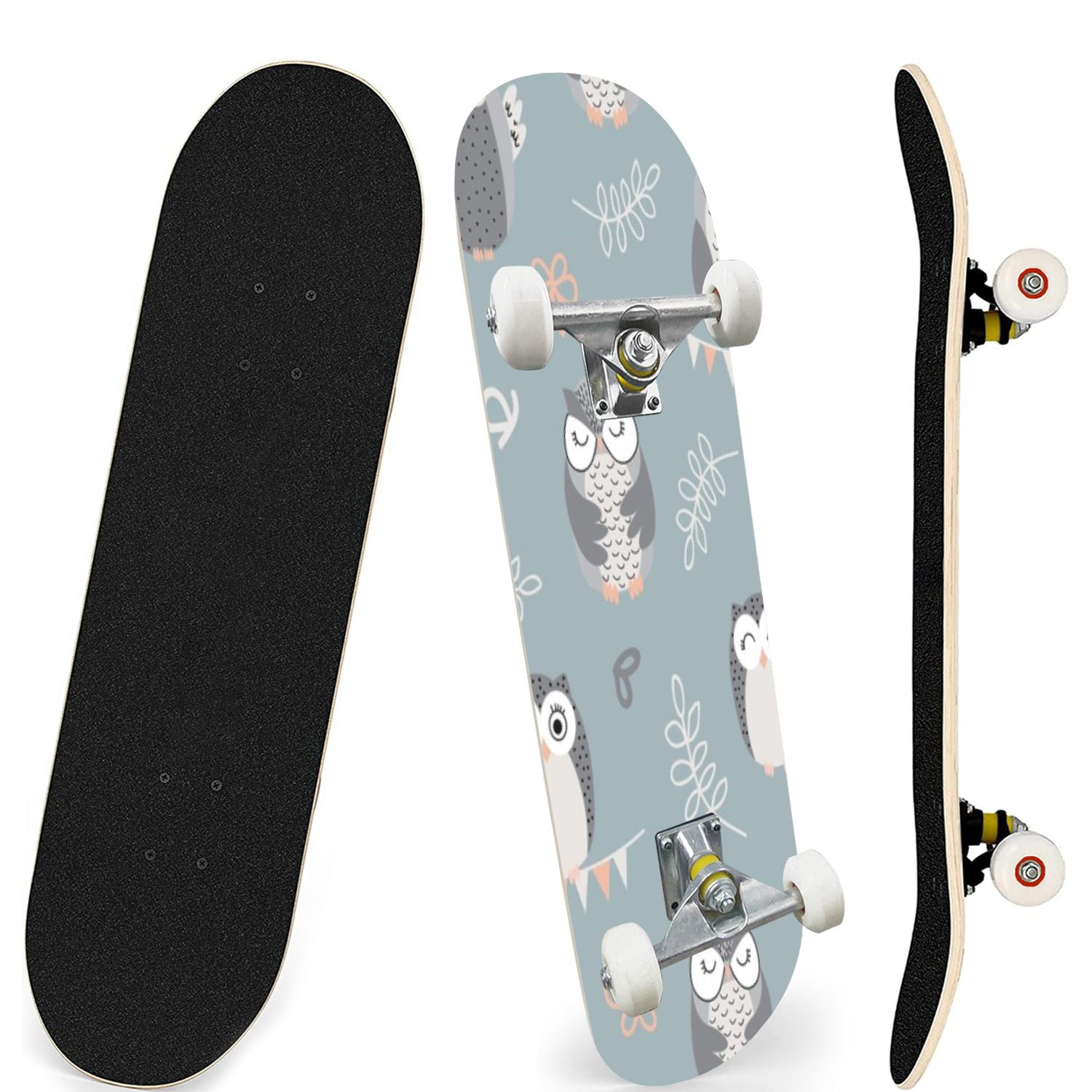 Skateboards for Beginners repeat pattern cute owls green Hand drawn style pastel colors The Owls ...