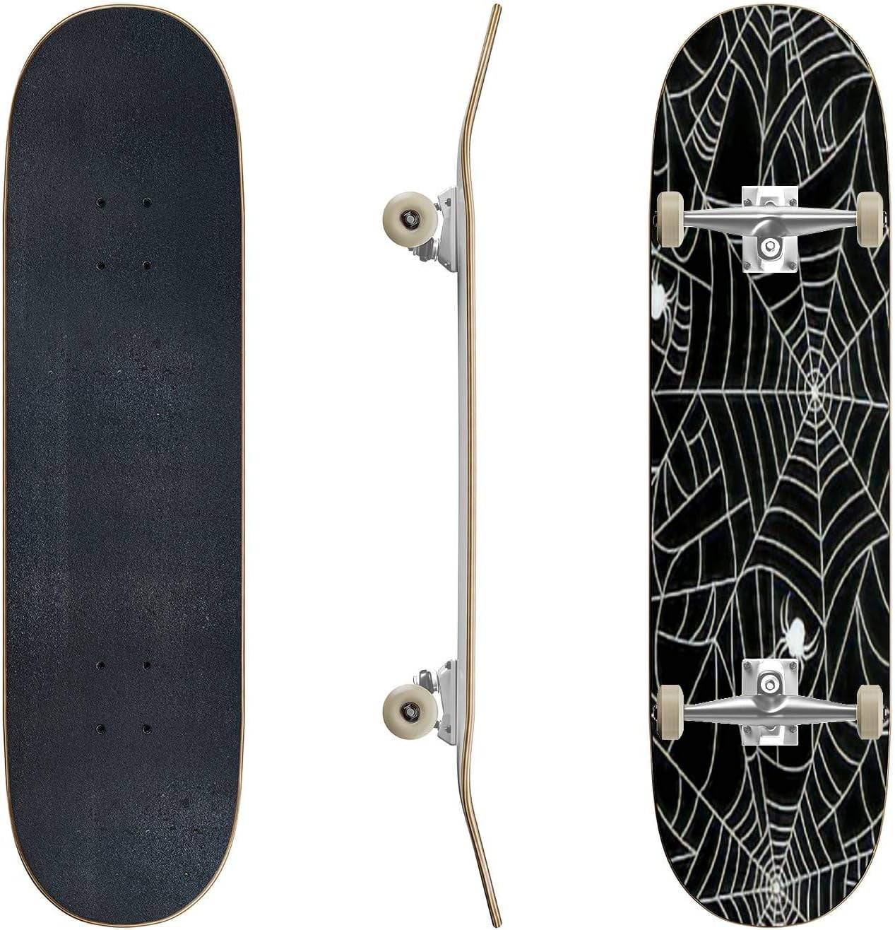 Skateboards Black Spider Web Seamless Pattern with White Spiders Vector ...