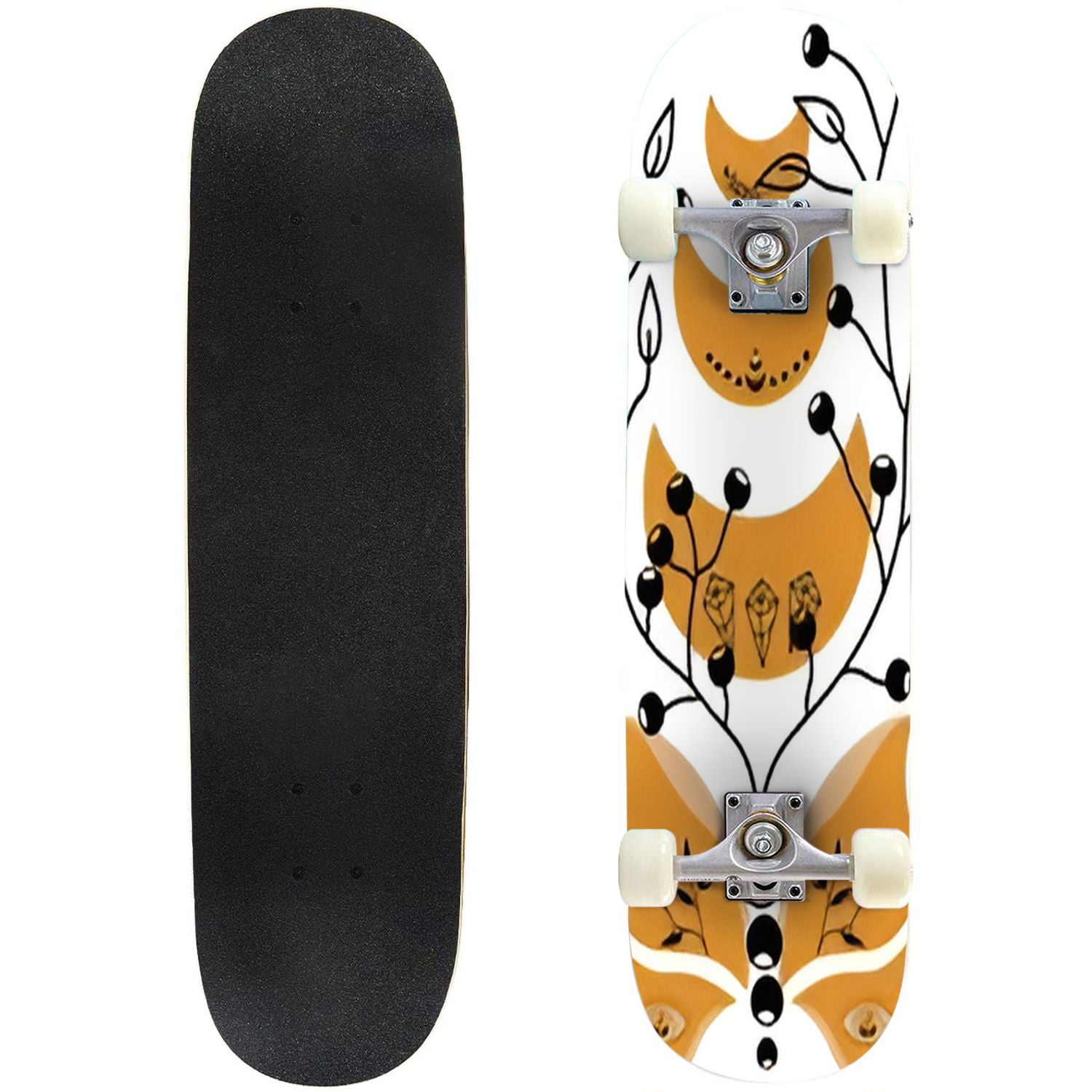 Skateboards Butterfly crescent moon flower a white Maple Double Kick ...